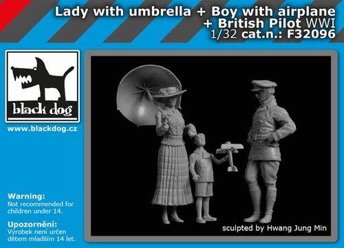 Black Dog F32096 Lady with umbrella + boy with airplane + british pilot WWI