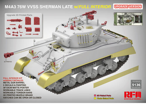 Rye Field Model RM-5136 M4A3 76W VVSS Sherman Late with Full Interior Updated Version