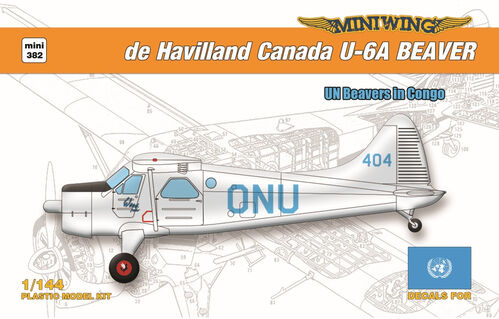 Miniwing 382 de Havilland Canada U-6 A Beaver - UN service in Congo (1 kit boxed / 2 decal versions / canopy mask)