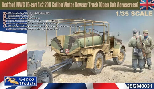 Gecko Models 35GM0031 Bedford MWC 15-cwt 4x2 250 Gallon Water Bowser Truck (Open Cab Aeroscreen)
