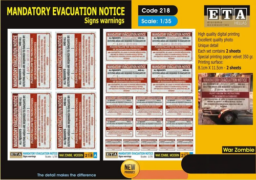 ETA DIORAMA ACCESSORIES 218 Mandatory Evacuation Notice - Signs warnings