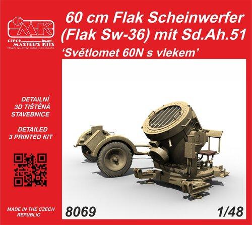 CMK K8069 60cm Flak Scheinwerfer (Flak Sw-36) Mit Sd.Ah.51 'Svetlomet 60N S Vlekem'