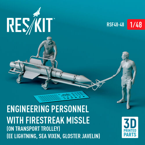 RES/KIT F48-0048 Engineering Personnel With Firestreak Missile (On Transport Trolley) (EE Lightning, Sea Vixen, Gloster Javelin) (1pc) (3D Printed)