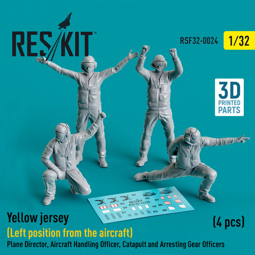 DISCONTINUED RES/KIT F32-0024 Yellow Jersey (Modern) (Left Position From The Aircraft) Plane Director, Aircraft Handling Officer, Catapult And Arresting Gear Officers (4 pcs)