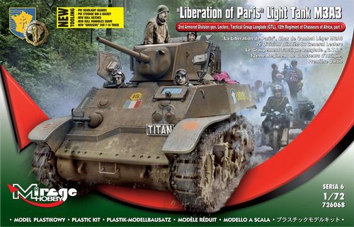 Mirage-Hobby 726068 Wyzwolenie Paryża - Czołg Lekki M3A3, 2 Dywizja Pancerna gen. Leclerca, GTL, 12 Regiment Szaserów Afrykańskich, część 1