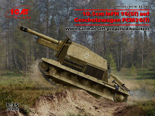 ICM 35340 10.5cm leFH 16(Sf) auf Geschutzwagen FCM36 (f) WWII German self-propelled howitzer