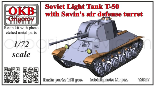 OKB Grigorov V72087 Soviet Light Tank T-50, with Savin's air defense turret