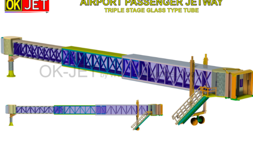 Bra.Z Models OK4003 Airport Terminal Passenger Loading Jetway Triple Stage Tube Glass Style