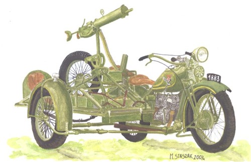 Choroszy Modelbud V06 Heavy Motorcycles M111 Sokół (Falcon) 1000 with Polish Heavy Machine Gun (Anti-Aircraft) - Browning wz.30