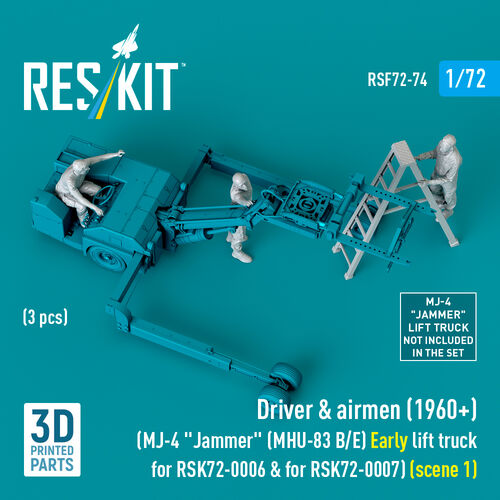 RES/KIT F72-0074 Driver & Airmen (1960+) (3pcs) (MJ-4 'Jammer' (MHU-83 B/E) Early Lift Truck For RSK72-0006 & For RSK72-0007) (Scene 1) (3D Printed)