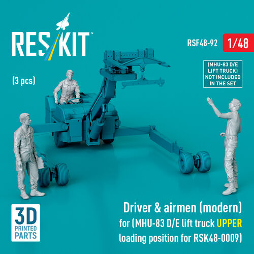 RES/KIT F48-0092 Driver & Airmen (Modern) (3pcs) (MHU-83 D/E Lift Truck UPPER Loading Position For RSK48-0009) (3D Printed)