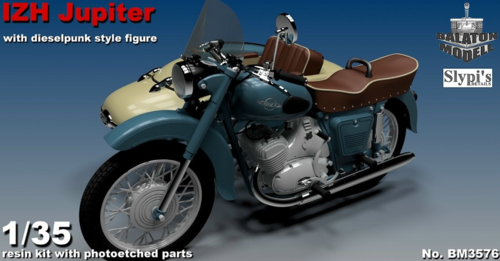 Balaton Modell BM3576 IZH Jupiter motorcycle w. female DieselPunk style fig.