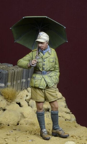 D-DAY miniature studio 35245 DAK Soldier With A Parasol, North Africa 1941-43 (3D Printed Parasol Included)