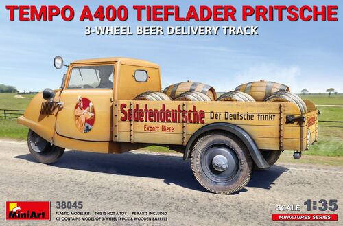 MiniArt 38045 Tempo A400 Tieflader Pritsche - 3-Wheel Beer Delivery Track
