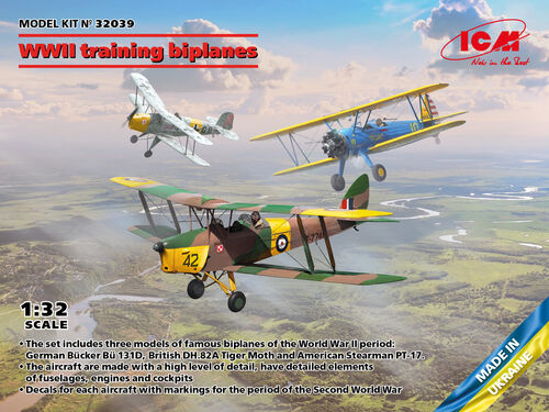 ICM 32039 WWII training biplanes Bücker Bü 131D, DH.82A Tiger Moth, Stearman PT-17