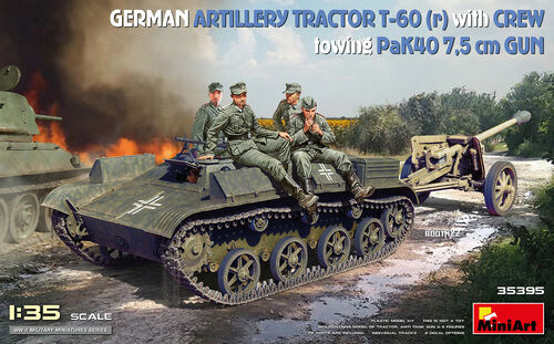 MiniArt 35395 T-60 (r) German Artillery Tractor with Crew towing PaK40 7,5 cm Gun