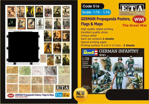 ETA DIORAMA ACCESSORIES 516 German WWI Propangagda Poster, Flags & Maps