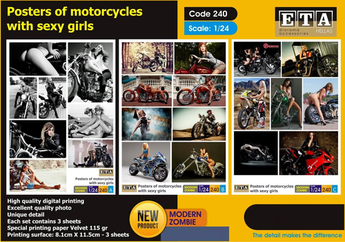 ETA DIORAMA ACCESSORIES 240 Posters of Motorcycles with Sexy Girls