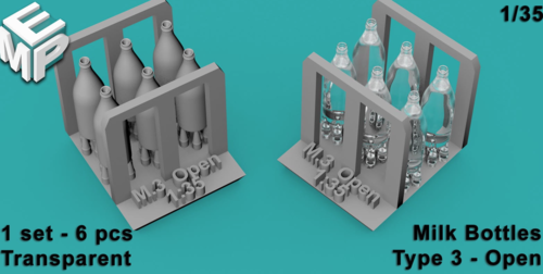 EMP3D 35060121 Butelki mleka 1l - typ 3 - otwarte - 6 sztuk