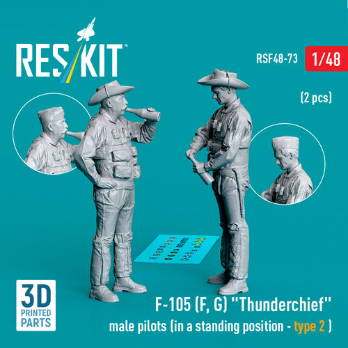 RES/KIT F48-0073 F-105 (F, G) 'Thunderchief' Male Pilots (In A Standing Position - Type 2) (2pcs) (3D Printed)