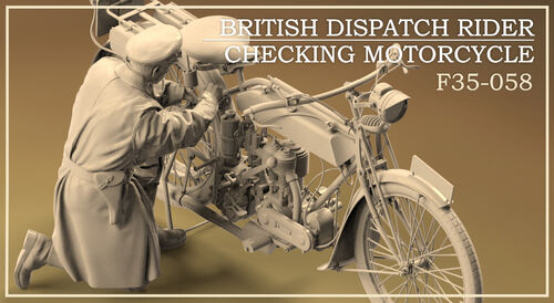 Copper State Models F35-058 British Dispatch Rider Checking Motorcycle