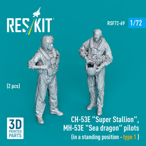 RES/KIT F72-0069 CH-53E 'Super Stallion', MH-53E 'Sea Dragon' Pilots (In A Standing Position - Type 1) (2pcs) (3D Printed)