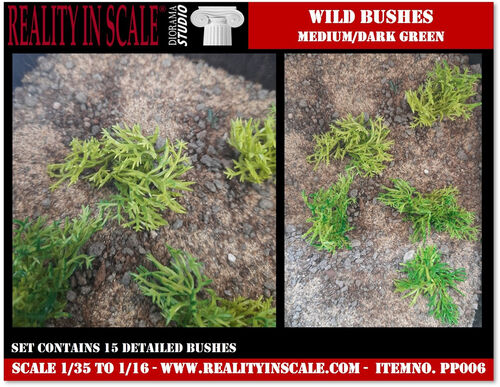 Reality in Scale PP006 Wild Bushes Multicolor Medium/Dark Green - High Quality Plastic Plants