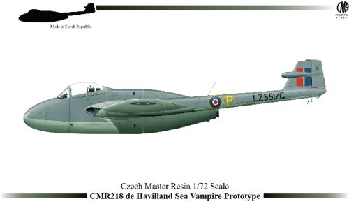 Czech Master Resin 72-218 de Havilland Sea Vampire Prototype LZ551/G (with etched parts and paint mask)