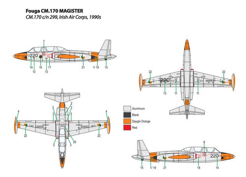 Miniwing 354 Fouga CM.170 Magister - Irish Air Corps (1 plastic kit in bag - 1 decal version)