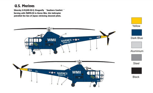 Miniwing 340 Sikorsky HO-3S-1 Dragonfly USMC (1 kit in bag with canopy paint mask)