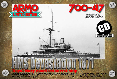 Armo 700-47 HMS Devastation 1871 - Royal Navy mastless turret ship