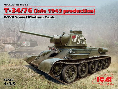 ICM 35366 T-34/76 (late 1943 production), WWII Soviet Medium Tank (100% new molds)