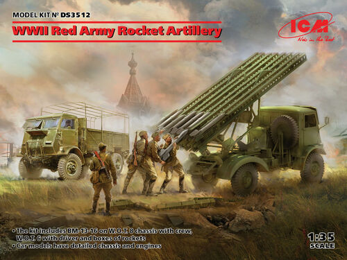 ICM DS3512 WWII Red Army Rocket Artillery (BM-13-16 on W.O.T. 8 chassis, Model W.O.T. 6, WWII Soviet BM-13-16 MLRS Vehicle Crew, RKKA Drivers (1943-1945))