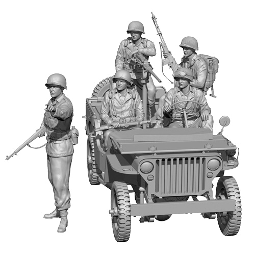 SOLMODEL MM572 US Army WWII Infantry and Military Police in 1/4 ton Truck (3D-Printed)