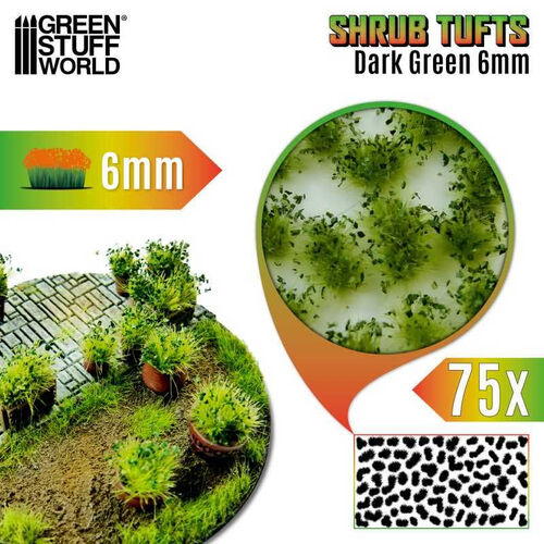 Green Stuff World 13009 Tufts Matorral - Dark Green Shrub Tufts 6 mm / 75 pcs