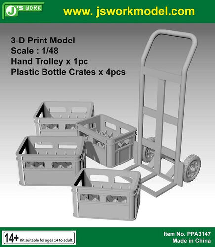 J's work models PPA3147 Hand Trolley (1 piece) and Plastic Bottle Crates (4 pcs / 3D-Printed)