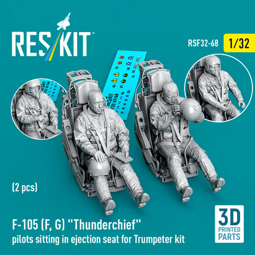 RES/KIT F32-0068 F-105 F/G Thunderchief - 3D-Printed Pilots Sitting in Ejection Seat (2 Figures / for Trumpeter Kits)