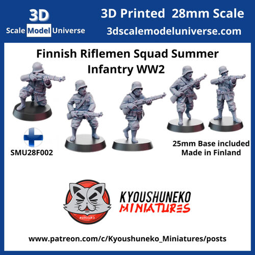3d Scale Model Universe 28F002 Finnish WWII Riflemen Squad Summer Infantry (5 Figures /25 mm Bases)