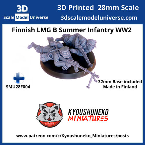 3d Scale Model Universe 28F004 Finnish WW2 LMG B Summer Infantry (2 Figures / 32 mm Base)