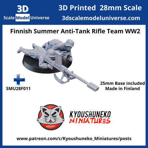 3d Scale Model Universe 28F011 Finnish WW2 Summer Anti-Tank Rifle Team (2 Figures / 25 mm Base)