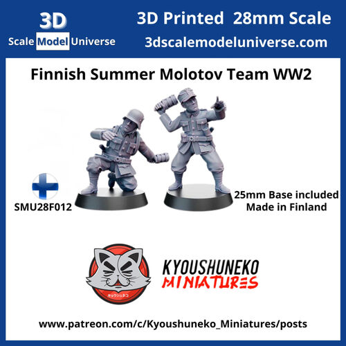 3d Scale Model Universe 28F012 Finnish WW2 Summer Molotov Team (2 Figures / 25 mm Bases)