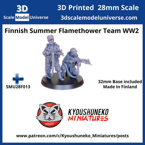 3d Scale Model Universe 28F013 Finnish WW2 Summer Flamethower Team (2 Figures / 32 mm Base)
