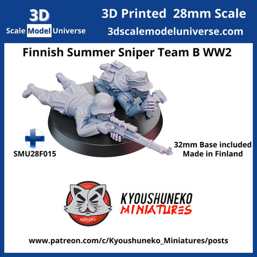 3d Scale Model Universe 28F015 Finnish WW2 Summer Sniper Team B (2 Figures / 32 mm Base)