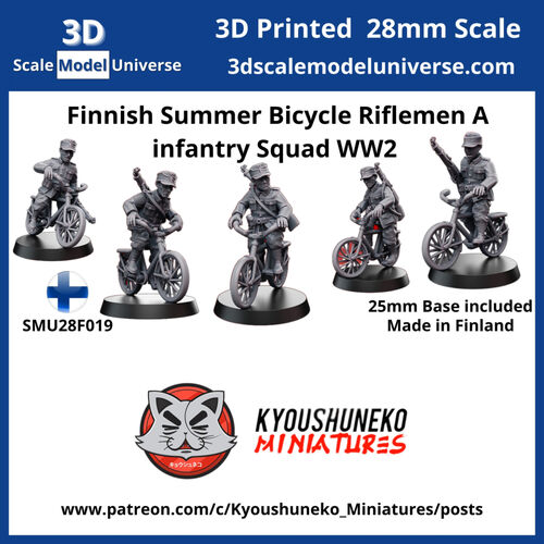 3d Scale Model Universe 28F019 Finnish WW2 Summer Bicycle Riflemen A Infantry Squad (5 Figures / 25 mm Bases)