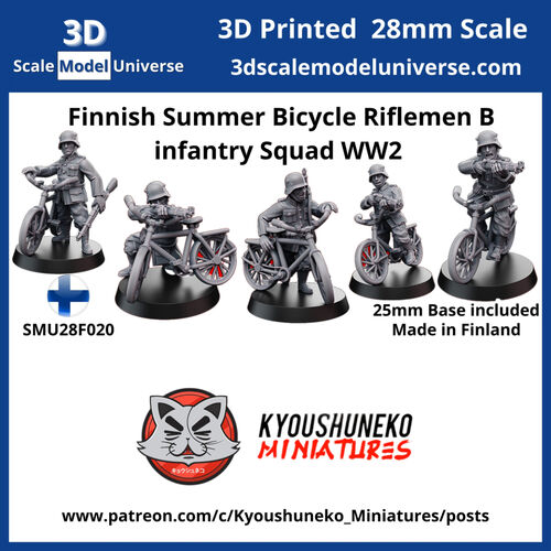 3d Scale Model Universe 28F020 Finnish WW2 Summer Bicycle Riflemen B Infantry Squad (5 Figures / 25 mm Bases)