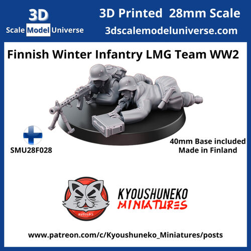 3d Scale Model Universe 28F028 Finnish WW2 Winter Infantry LMG Team (2 Figures / 40 mm Bases)