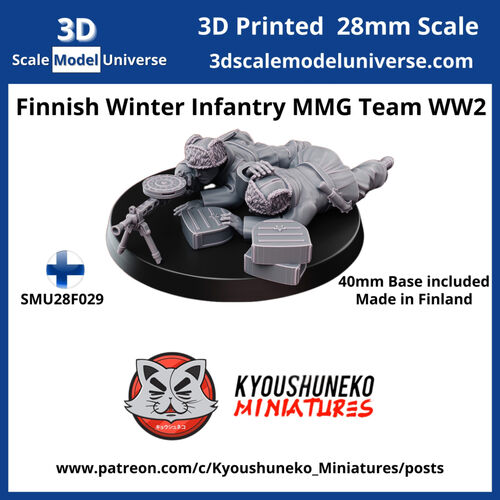 3d Scale Model Universe 28F029 Finnish WW2 Winter Infantry MMG Team (2 Figures / 40 mm Bases)