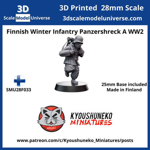 3d Scale Model Universe 28F033 Finnish WW2 Winter Infantry Panzershreck A (1 Figure / 25 mm Base)