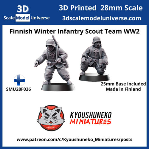 3d Scale Model Universe 28F036 Finnish WW2 Winter Infantry Scout Team (2 Figures / 25 mm Bases)