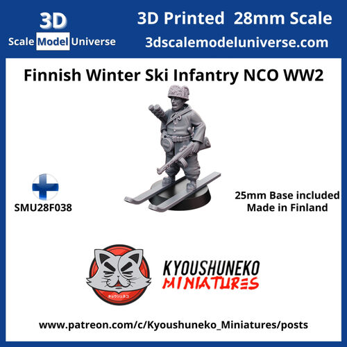 3d Scale Model Universe 28F038 Finnish WW2 Winter Ski Infantry NCO (1 Figure / 25 mm Base)